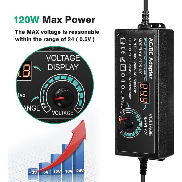 Chargeur Universel 12V Réglable Alimentation Universelle 120W Chargeur Universel Pc Portable Cc ...