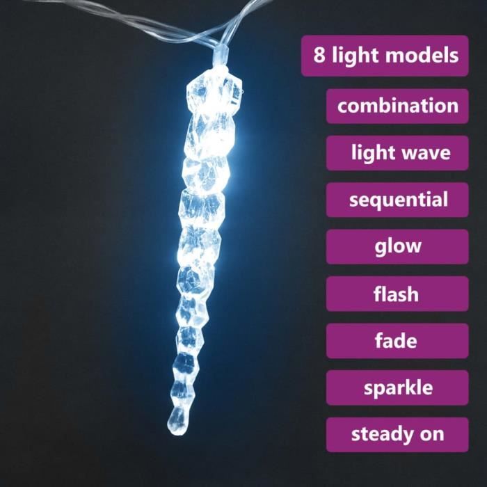 Garnaco Guirlande lumineuse glaçons Noël 100 pcs Blanc froid Acrylique ...