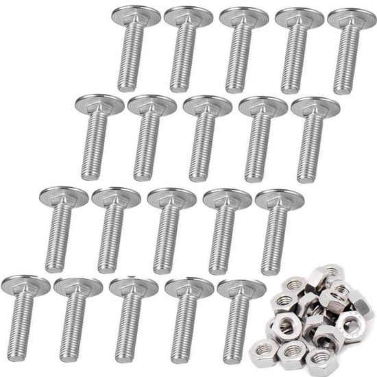 Boulons et écrous - Inox - Lot de 20 - Tête ronde - Résistant à la ...