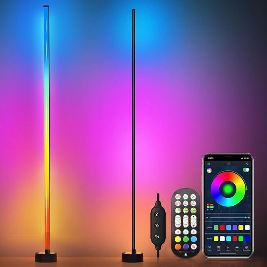 2Pcs Lampadaire Sur Pied Salon, 120cm RGB Lampadaire LED D'Angle Chambre Contrôlées Par APP et ...
