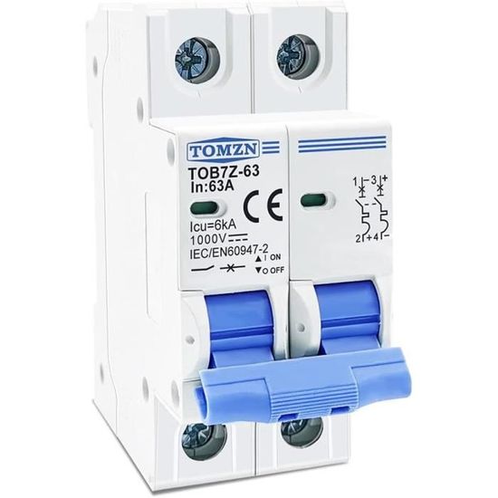 Disjoncteur Phase 2P Dc 1000V Mini Disjoncteur Solaire 3A 6A 10A 16A 20A 25A 32A 40A 50A 63A Dc ...