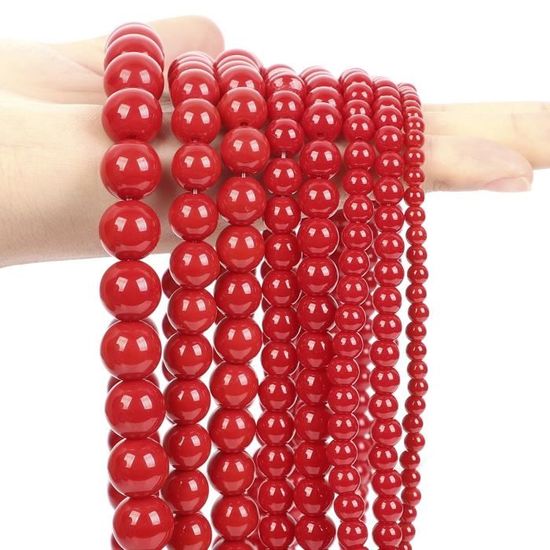 GALET,Coral red glass-6mm about 60pcs--Perles en pierre naturelle ...