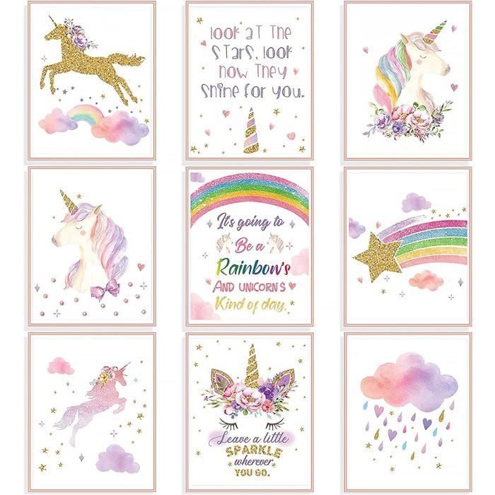 9 Pièces Tableau Licorne Poster Licorne Chambre Fille Cae Licorne