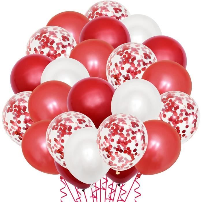 Ensemble de ballons - Rouge - 60 pcs - Confettis - Latex blanc ...