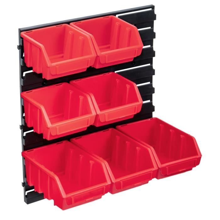 DIOCHE Kit de bacs de stockage avec panneau mural 8 pcs Rouge et noir ...