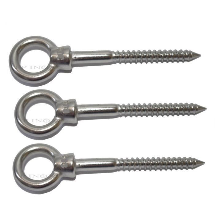 Anneaux tige filetée BOIS ( Lot de 3 ) inox A4 Longueur 50mm - 5mm ...