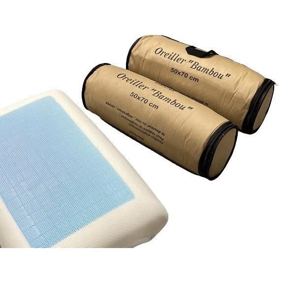 2 OREILLERS MEMOIRE DE FORME 50X70cm EN BAMBOU Réglable (lot de 2 ...