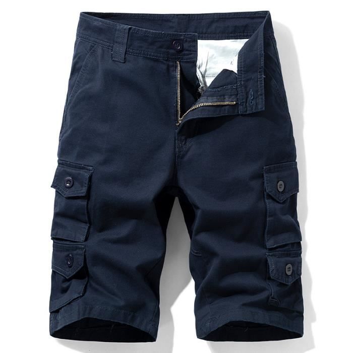 Bermuda Homme Cargo Casual Multipoches coton Coupe droite Taille ...