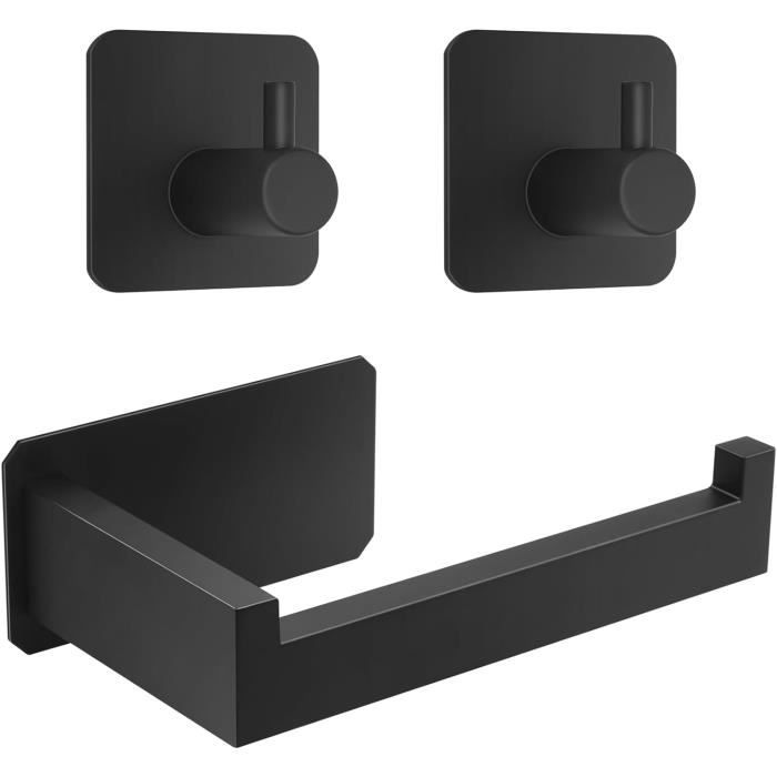 LUXMAY Porte Papier Toilette Auto-adhésif, Support Papier Toilette sans Percage Acier Noir Mat ...