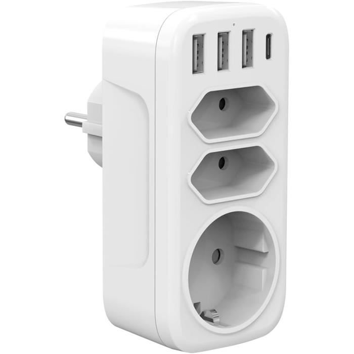 Prise Multiple, Multiprise Electrique Murale 3 Prises Et 4 Usb Ports ...