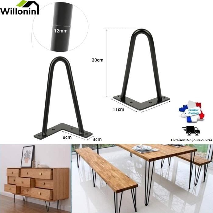 Willonin® 7.8'' Pieds de meuble avec 2 tiges, 4pcs Support de table ...