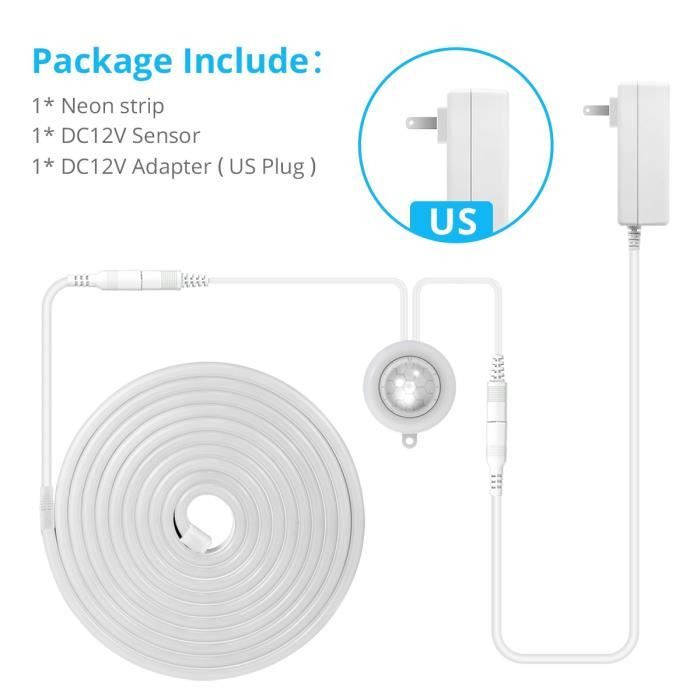 BANDE LED,With US Plug Sensor-Rouge-1m--Bande lumineuse Led fluo avec ...