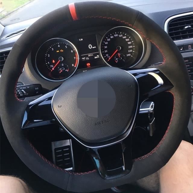 COUVRE-VOLANT,Black Thread--Housse de volant de voiture en daim noir ...