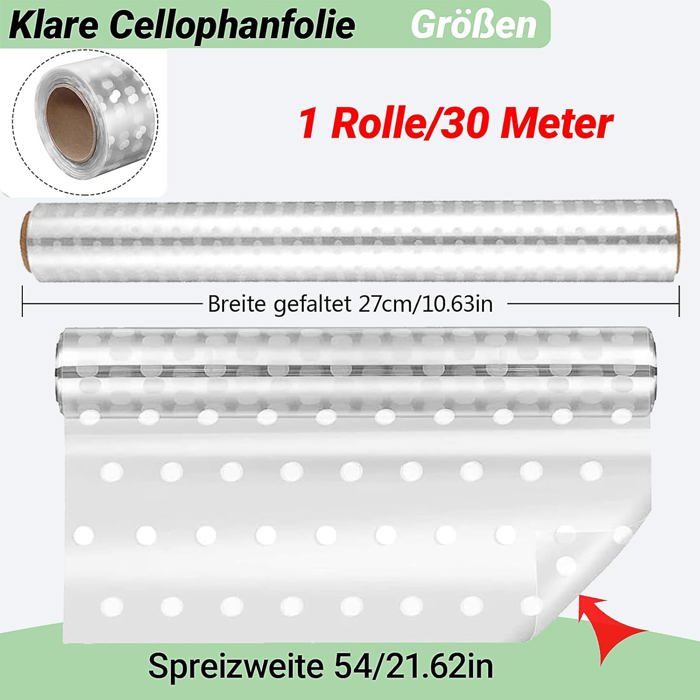 Papier Cellophane,30M x 54CM Papier Cadeau Transparent Rouleau de ...