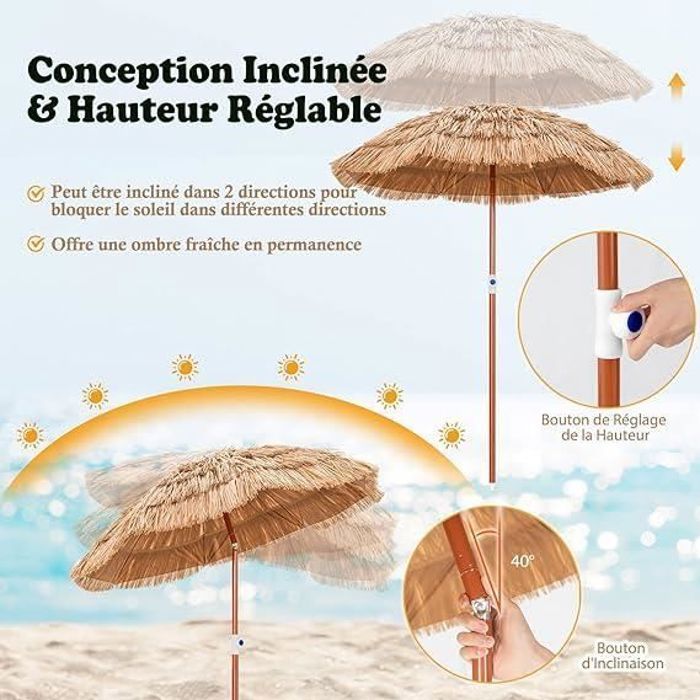 Parasol de Jardin Exterieur Ø2,43M - GOPLUS - Parasol Exotique en ...