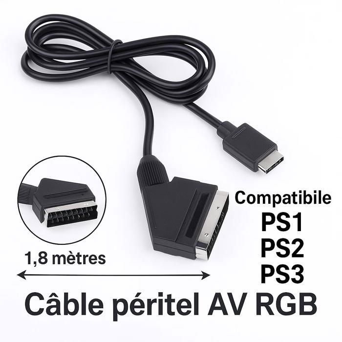 Câble Péritel AV RGB Scart 1,8 m pour Sony PlayStation 1, 2 et 3 ...