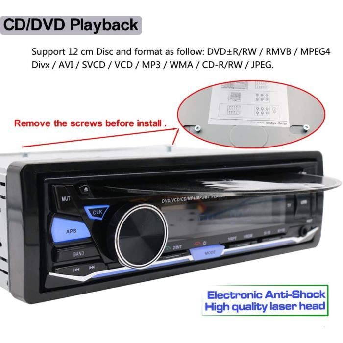 LIWI-Autoradio avec Lecteur CD DVD Bluetooth USB,1 Din RDS Radio FM-AM ...