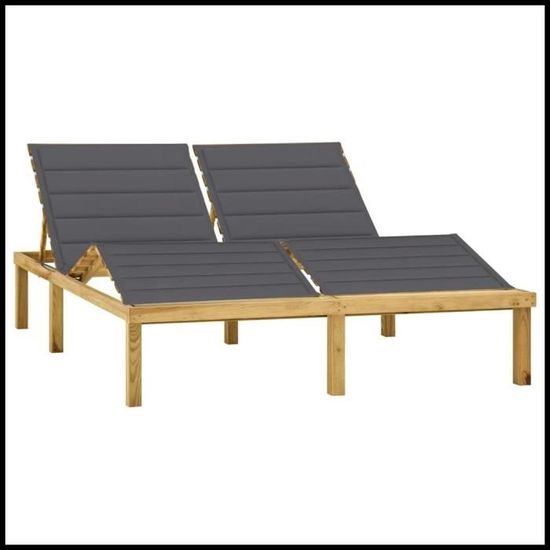 DEX+BK Chaise longue double avec coussins anthracite Pin imprégné 7426693598984 - Cdiscount Jardin