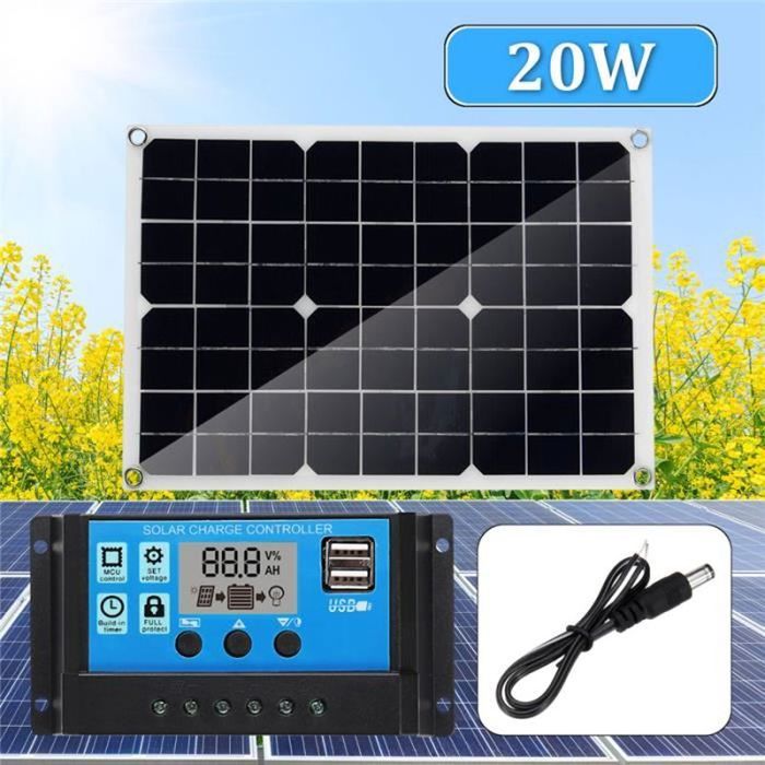 KIT PHOTOVOLTAIQUE - KIT SOLAIRE TEMPSA 20W 12V 5V Panneau Solaire USB 10A Contrôleur Pour ...