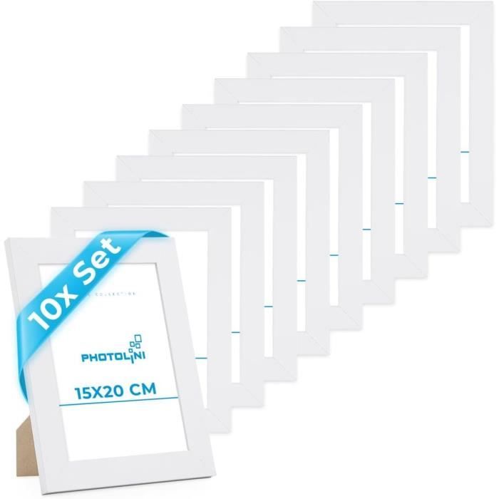 Cadre Photo - PHOTOLINI - 15x20 cm - Lot de 10 - Bord Large Blanc ...