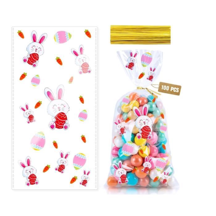 100 Pièces Plastique Transparent Sachet Bonbon Paques, 1 Modèles Sachet ...