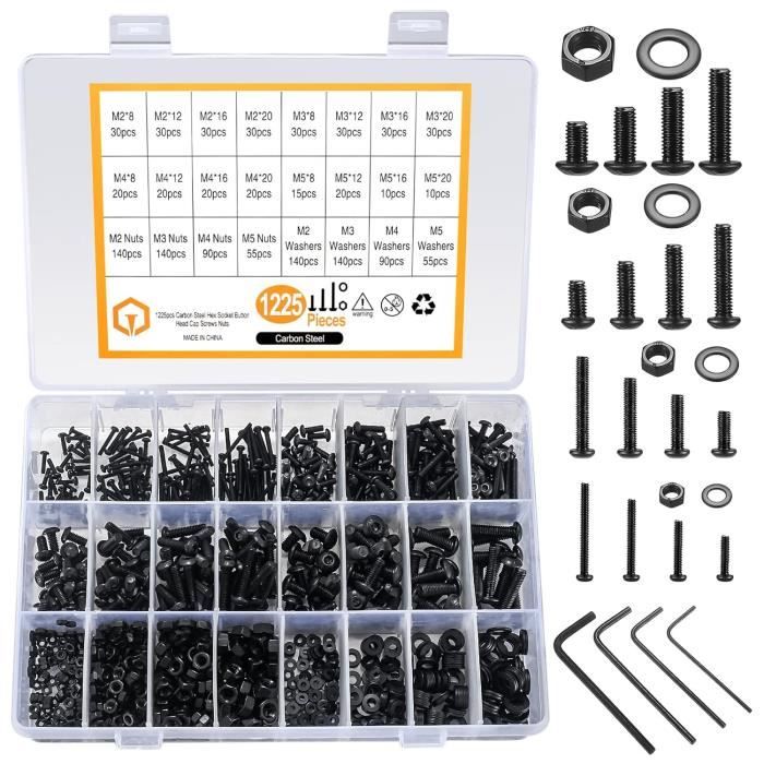 1225 Pièces M2 M3 M4 M5 Jeu De Vis Et Écrous, Vis À Tête Cylindrique À ...