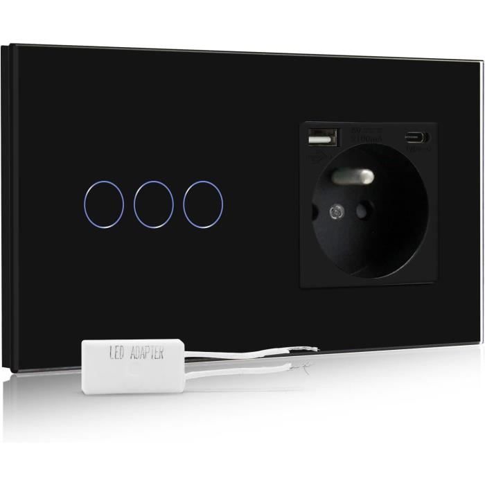 Interrupteur Variateur avec Prise Murale USB et 1 Type C,Noir 1 Gang 1 ...