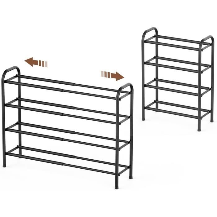 Range-chaussures - Étagère extensible - Noir - 4 niveaux - Métal ...