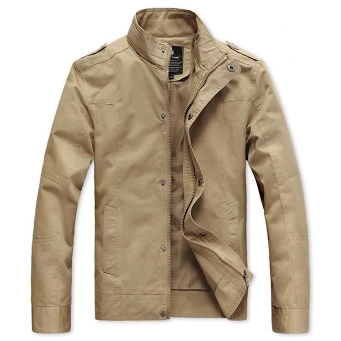 Jacket homme Finejo Slim Fit Casual Zipper Desi... Kaki - Cdiscount ...