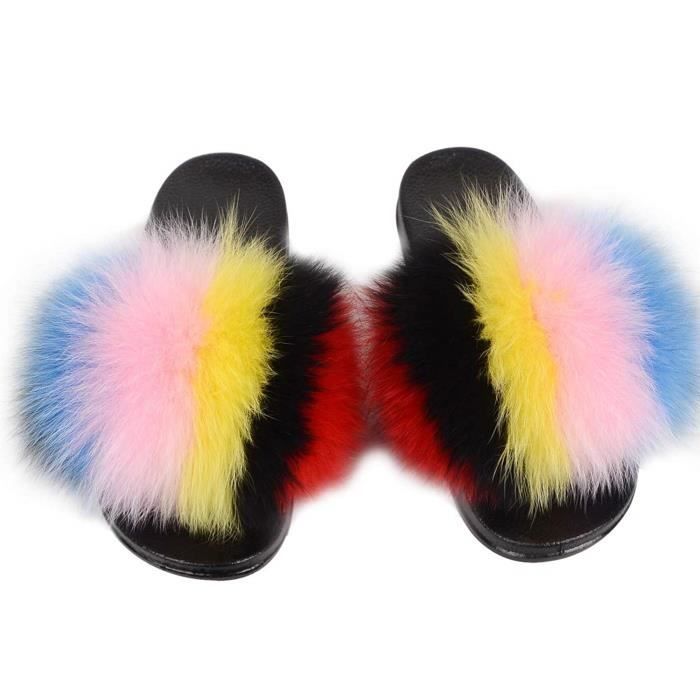 Chausson SAVQJ Real Fox Fur Slides Slipper Sandal Fluffy Slides for ...