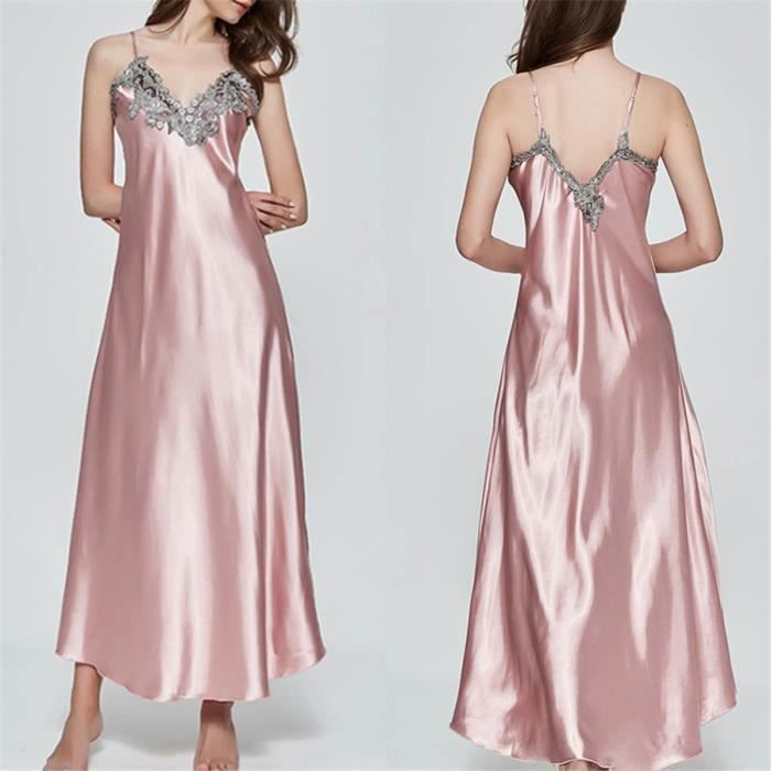 Pyjamas en soie pour femmes,Robe de nuit en Satin et dentelle pour ...