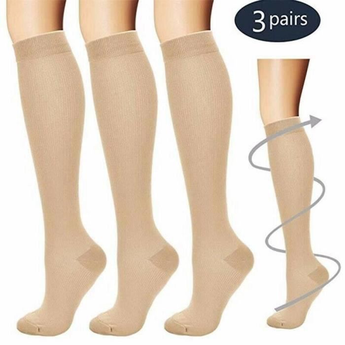 Bas,chaussettes montantes à Compression pour hommes et femmes, 3 paires ...