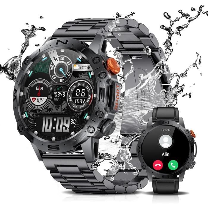 Montre Connectée Homme Ave Assistant Vocal 1,43 '' Amoled Hd-5Atm Étanche Montres Connectée ...