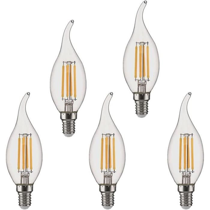 Paquet de 5 ampoules bougie LED E14 6W (équivalent à 60W) 600Lm ampoule à filament LED C35 non ...