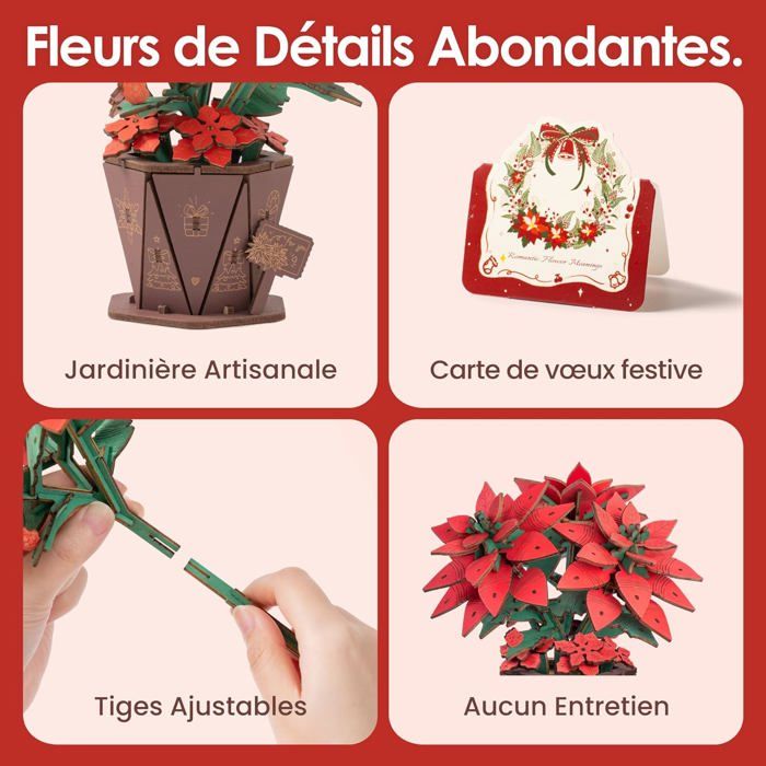 Puzzle 3D Poinsettia En Bois, Kit De Modèle De Fleur Artificielle Pour ...