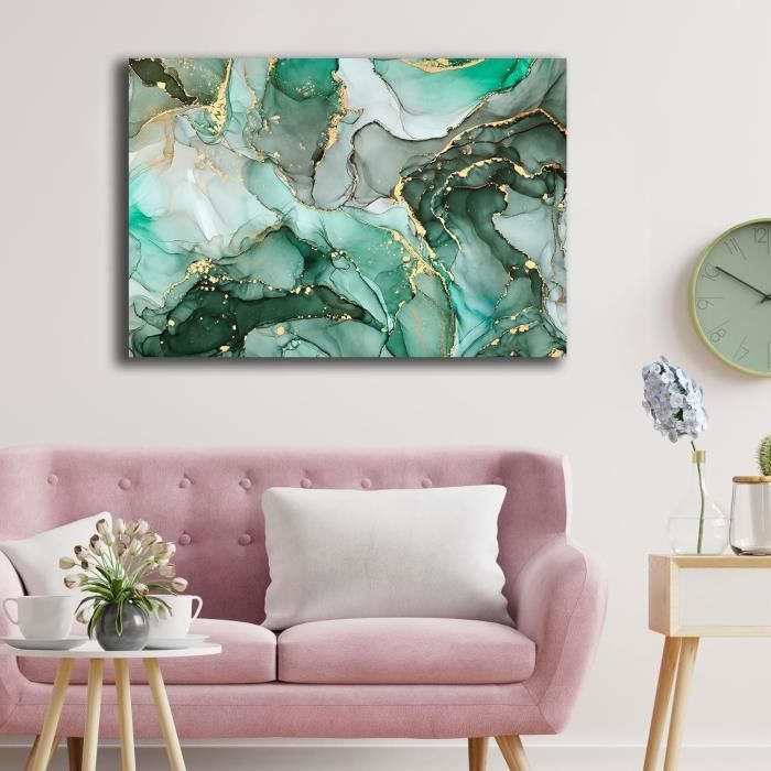 Tableau Moderne Effet Marbre Vert Salon Vertical Abstrait Tableau Mural ...