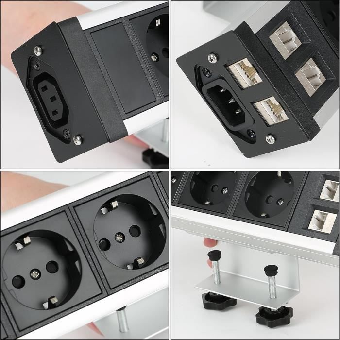 Multiprise De Table 4 Prises Avec 2 Rj45, Multiprise À Pince Pour ...