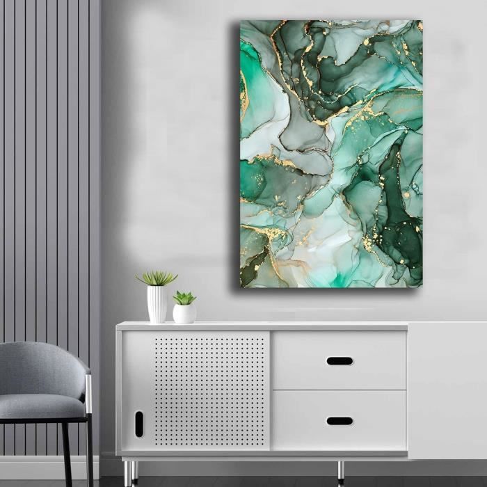 Tableau Moderne Effet Marbre Vert Salon Vertical Abstrait Tableau Mural ...