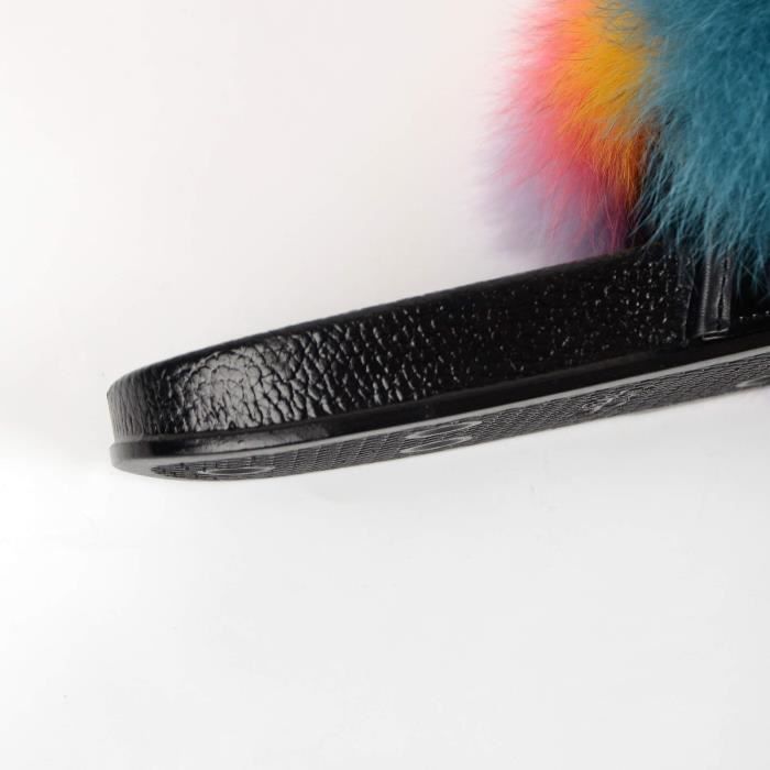 Chausson SAVQJ Real Fox Fur Slides Slipper Sandal Fluffy Slides for ...