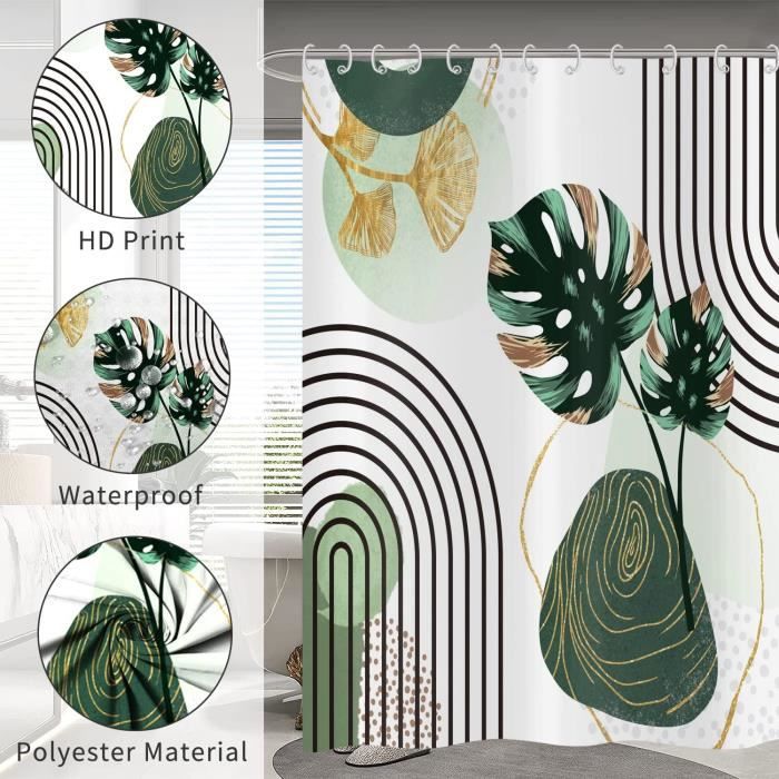 Rideau De Douche Boho 90X180, Mid Century Abstrait Vert Tropical ...