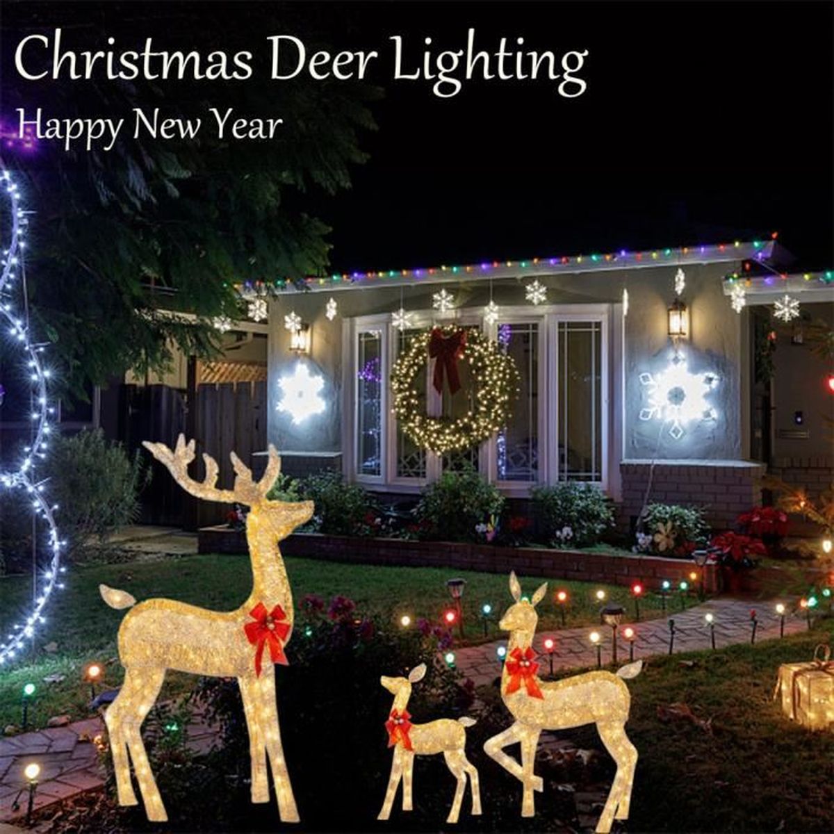 Lumières de jardin de cerf de Noël, cerf rougeoyant de Noël de jardin à ...