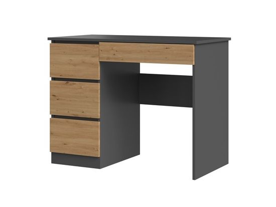 Bureau PC - Anthracite - Chêne Artisan - 4 tiroirs - 130 x 51 x 76 cm ...