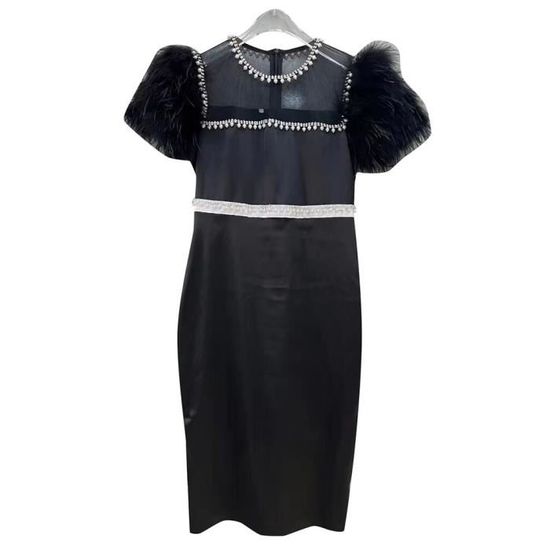 CRAZE Patchwork plume robe pour femmes col rond manches courtes taille ...