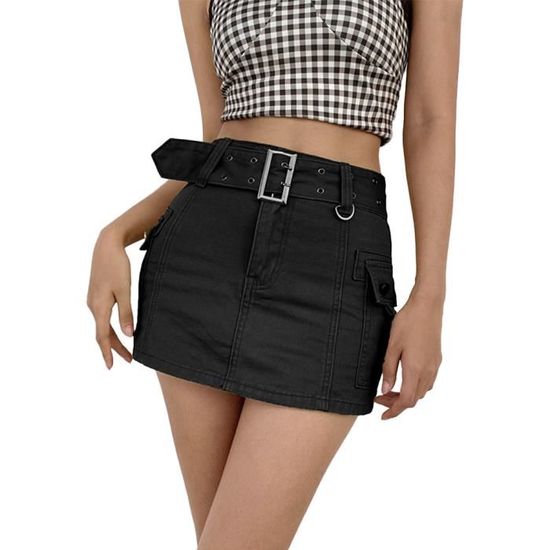 Mini jupe - Yiimiyu Y2K Micro jupe en Denim - FRKUBl Black - Cdiscount ...