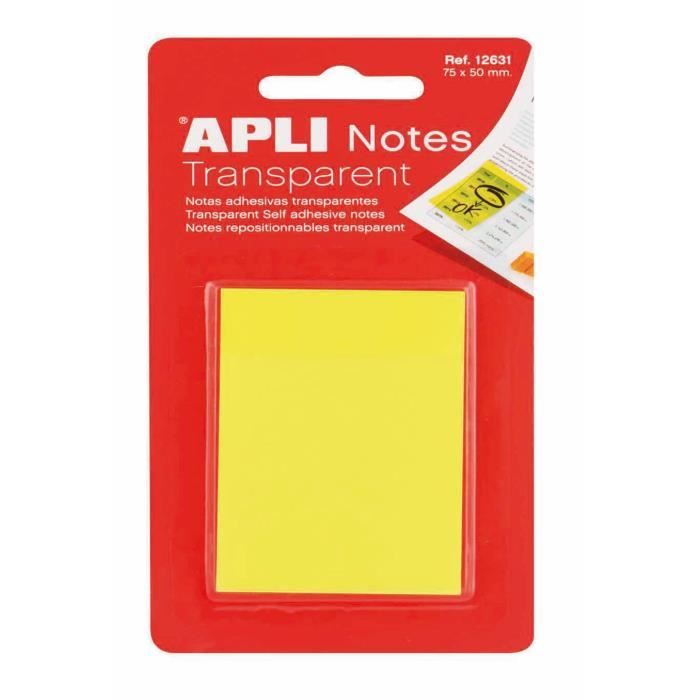 Bloc de 50 notes transparentes adhésif repositionnable 75 x 50 mm ...