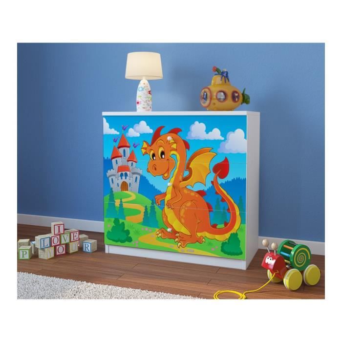 COMMODE ENFANT "DRAGON ET CHATEAU" 3 TIROIRS - BLANC - Cdiscount Maison