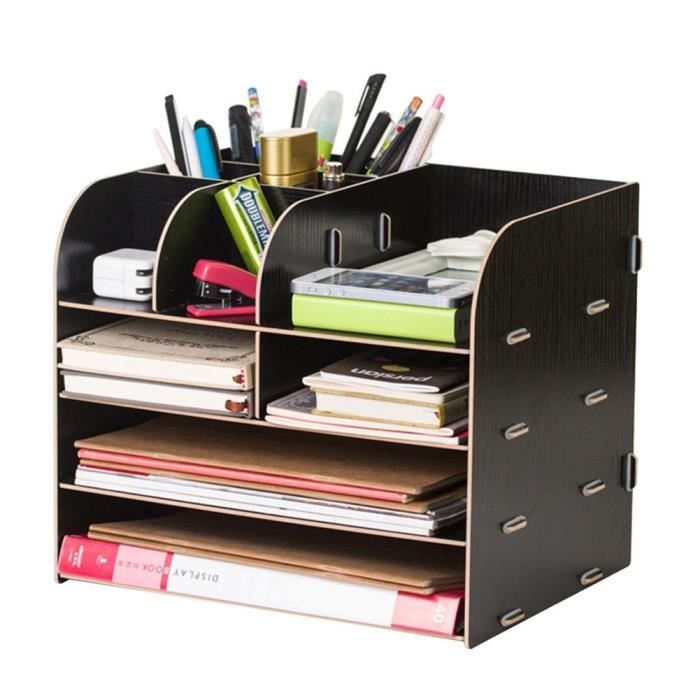 32x25x275cmorganiseur Bureau Bois Zgeer 4 Compartiments Tiroir Porte Documents Porte 