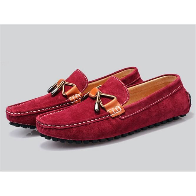 Homme cuir slip on mocassin chaussures flats rouge Rouge TU - Cdiscount