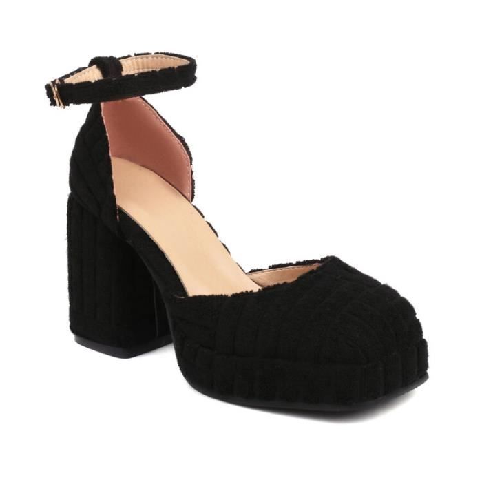 Sandales plates - à talons hauts et tête carrée mode - FR22SC Black ...