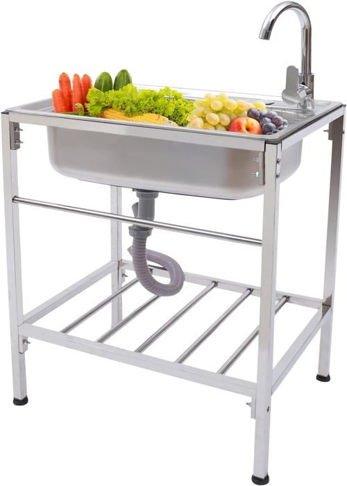 Évier de cuisine mobile - OUKANING - en acier inoxydable - 60 × 45 × 75 ...